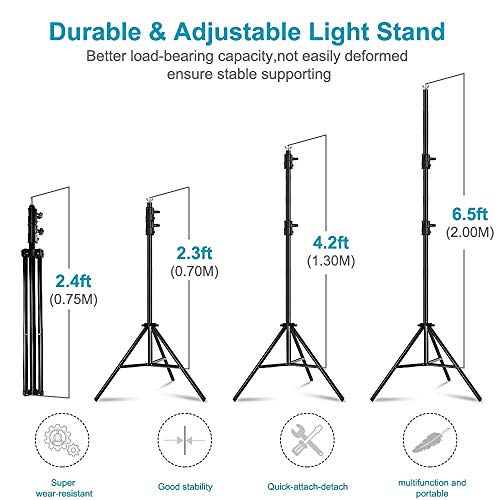 MsMk Photo Video Studio Backdrop Stand with 8 Spring & 4 Clips, 6.5ft x 10ft Adjustable Muslin Background Support System Kit with Sand Bag, Carry Bag for Photography Studio