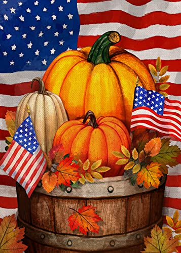 Furiaz Fall Thanksgiving Pumpkin Small Decorative Garden Flag, Autumn Maple Leaves Yard Outside Decorations, Patriotic American Farmhouse Burlap Outdoor Decor Double Sided 12 x 18