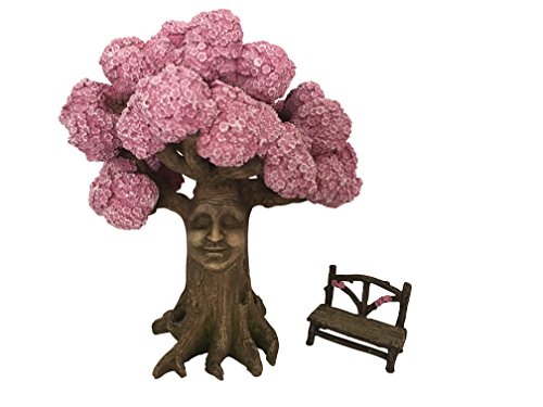GlitZGlam Ethan's Magical Tree with a Matching Fairy Bench for The Enchanted Fairy Garden (9 Inch Tall) - A Fairy Garden Accessory