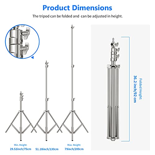 NEEWER 79"/2m Stainless Steel Light Stand, Spring Cushioned Heavy Duty Photography Tripod Stand with 1/4β to 3/8β Universal Screw Adapter for Strobe, LED Video Light, Ring Light, Monolight, Softbox