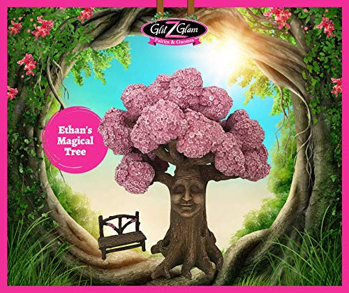 GlitZGlam Ethan's Magical Tree with a Matching Fairy Bench for The Enchanted Fairy Garden (9 Inch Tall) - A Fairy Garden Accessory