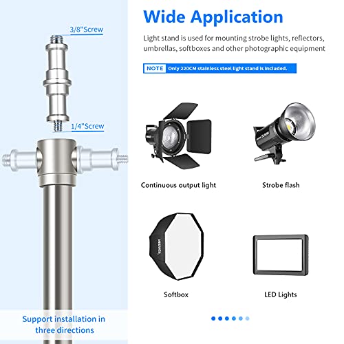 NEEWER 79"/2m Stainless Steel Light Stand, Spring Cushioned Heavy Duty Photography Tripod Stand with 1/4β to 3/8β Universal Screw Adapter for Strobe, LED Video Light, Ring Light, Monolight, Softbox