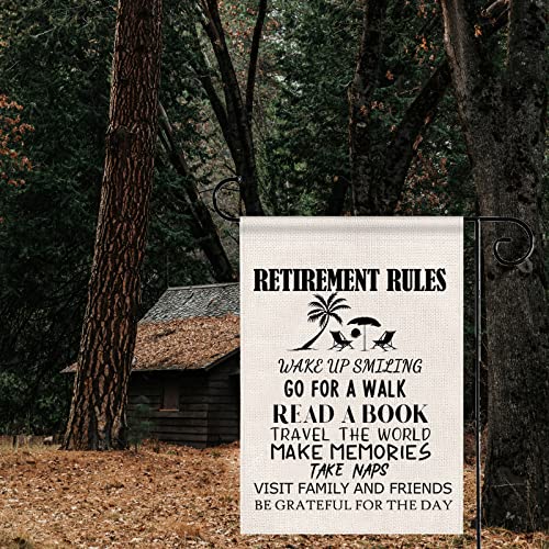 POFULL Retirement Rules Garden Flag Retirement Yard Sign Retired Nurse Teacher Coworker (Retirement Rules Flag)
