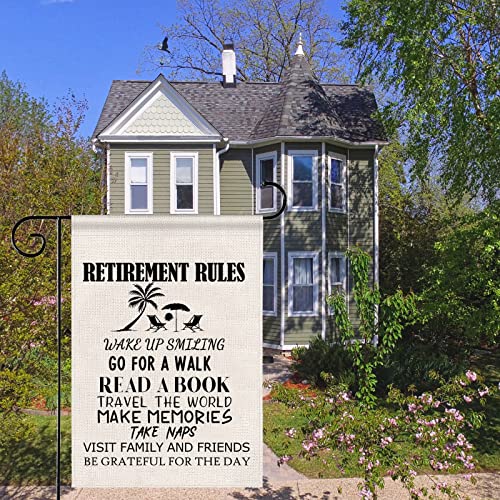 POFULL Retirement Rules Garden Flag Retirement Yard Sign Retired Nurse Teacher Coworker (Retirement Rules Flag)