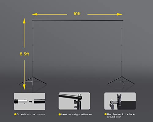RALENO Photography Lighting Kit, 8.5 x 10ft Backdrop Stand with Green Screen, 5 x 85W CFL 5500K Light Bulb with Umbrellas for Product, Portrait and Video Shoot Photography