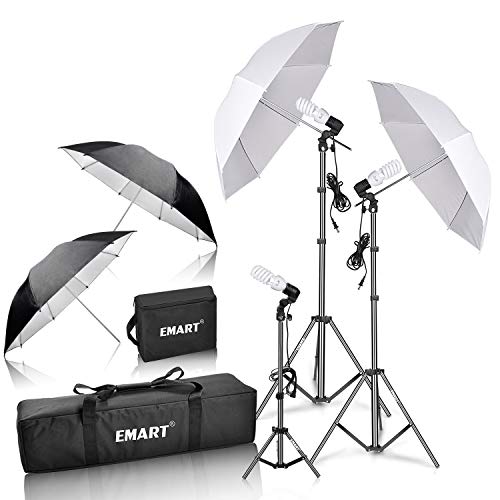 EMART Umbrella Photography Lighting Kit with 700W CFL 5500K Bulbs ,Soft Light Continuous Reflective Umbrella Lights Photography Kit for Portrait Studio Video Recording, Filming, Podcast