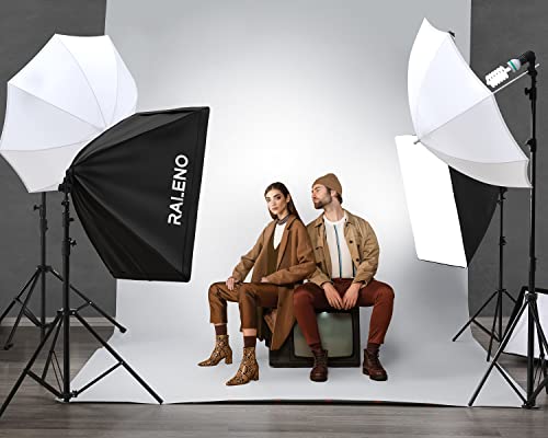 RALENO Photography Lighting Kit, 8.5 x 10ft Backdrop Stand with Green Screen, 5 x 85W CFL 5500K Light Bulb with Umbrellas for Product, Portrait and Video Shoot Photography