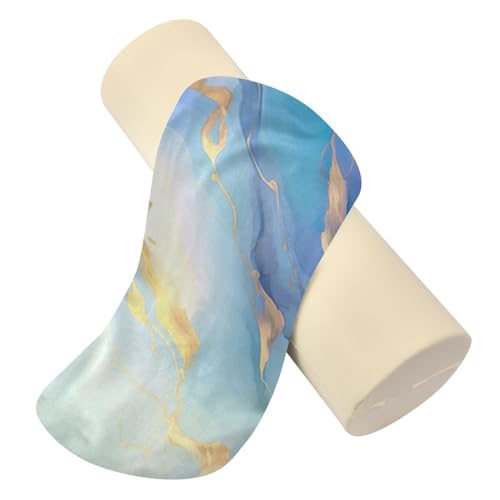 SDMKA Blue Gold Marble Cervical Neck Roll Pillow - Bolster Memory Foam Pillow for Neck Pain Relief, 5.5 x 17 Inch Cylinder Pillow, Perfect Sleeping Support