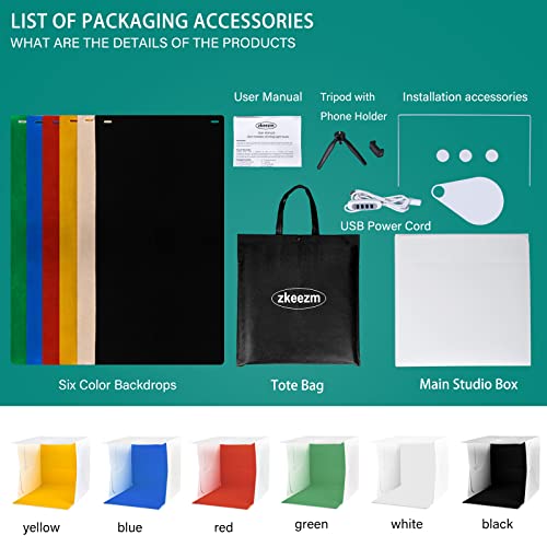 ZKEEZM Light Box Photography 16"x16" with 120 LED, and 6 Color Backdrops Photo Box with Lights Foldable Lightbox for Product Photography with Adjustable 3000-6500K Bi-Colour Brightness