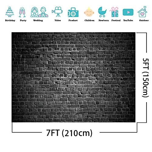AIIKES 7x5FT Black Brick Backdrop Brick Wall Backdrop for Photography Baby Shower Birthday Party Decoration Backdrop Photo Studio Props11-894