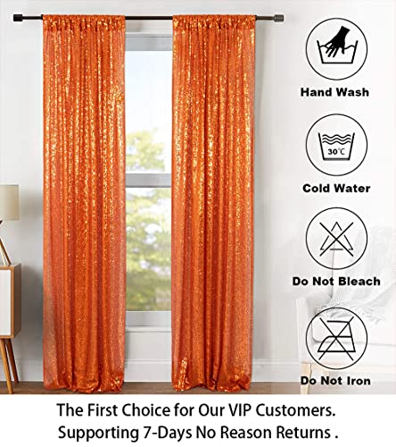 Sequin Backdrop Curtain Orange 2FTx7FT 2 Pack Sequin Fabric Backdrop Drapes Christmas Backdrop for Photography 60x215cm Orange Wall Backdrop for Video Studio Prop