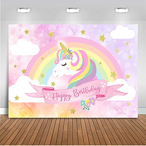 Avezano Unicorn Birthday Backdrop Pink Rainbow Cloud Unicorn Photography Background 5x3ft Vinyl Unicorn Theme Birthday Party Backdrops