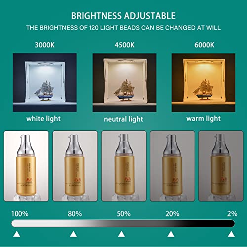 ZKEEZM Light Box Photography 16"x16" with 120 LED, and 6 Color Backdrops Photo Box with Lights Foldable Lightbox for Product Photography with Adjustable 3000-6500K Bi-Colour Brightness