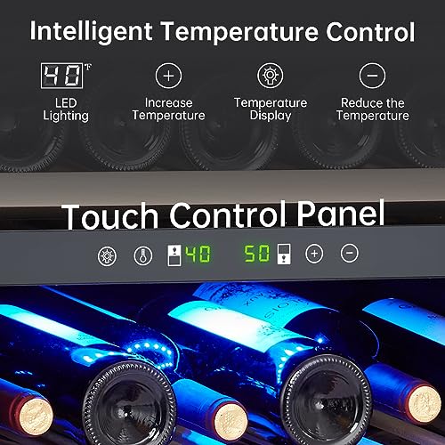 Garvee 52 Bottles Wine Fridge, Dual Zone Wine Cooler Refrigerator with 40~64°F Digital Temperature Control Compressor and Safety Lock, All Wood Removable Shelves, Stainless Steel Body, 4.8 Cu.Ft