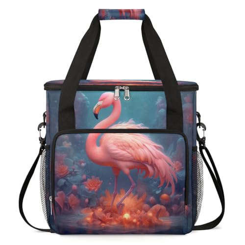 cfpolar Cute Pink Flamingo Flowers Coffee Maker Carrying Bag Case, Waterproof Coffee Maker Travel Storage Bag, Portable Coffee Machine Case Organizer Tote Bag, for Single Serve Coffee Maker