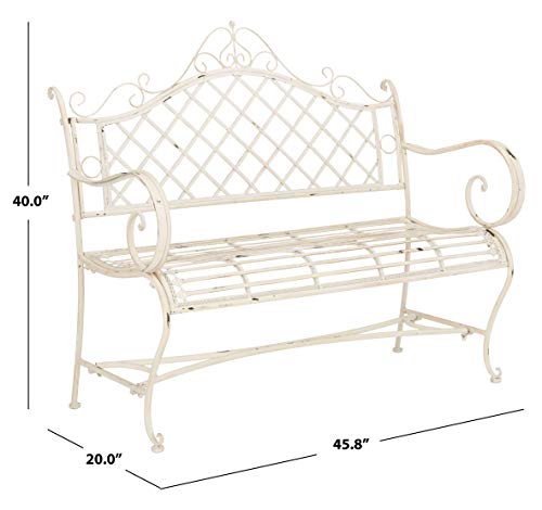 Safavieh PAT5017A Collection Adina Antique White Wrought Iron 51.25" Outdoor Garden Bench