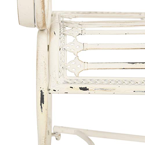 Safavieh PAT5017A Collection Adina Antique White Wrought Iron 51.25" Outdoor Garden Bench