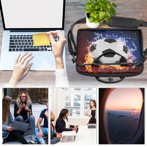 Soccer Fire Laptop Computer Bag Waterproof Shoulder Messenger Bag 13-15 inch Durable Laptop Tote Bag with Shoulder Strap Handle Lightweight Crossbody Briefcase