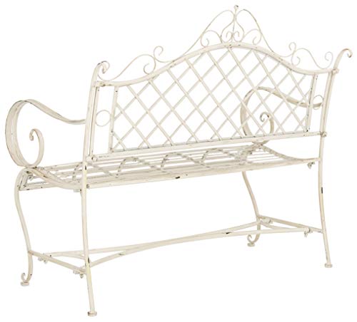 Safavieh PAT5017A Collection Adina Antique White Wrought Iron 51.25" Outdoor Garden Bench