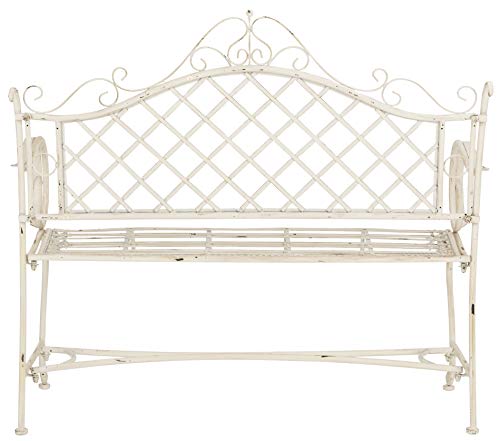 Safavieh PAT5017A Collection Adina Antique White Wrought Iron 51.25" Outdoor Garden Bench