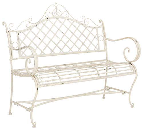 Safavieh PAT5017A Collection Adina Antique White Wrought Iron 51.25" Outdoor Garden Bench