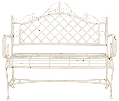 Safavieh PAT5017A Collection Adina Antique White Wrought Iron 51.25" Outdoor Garden Bench