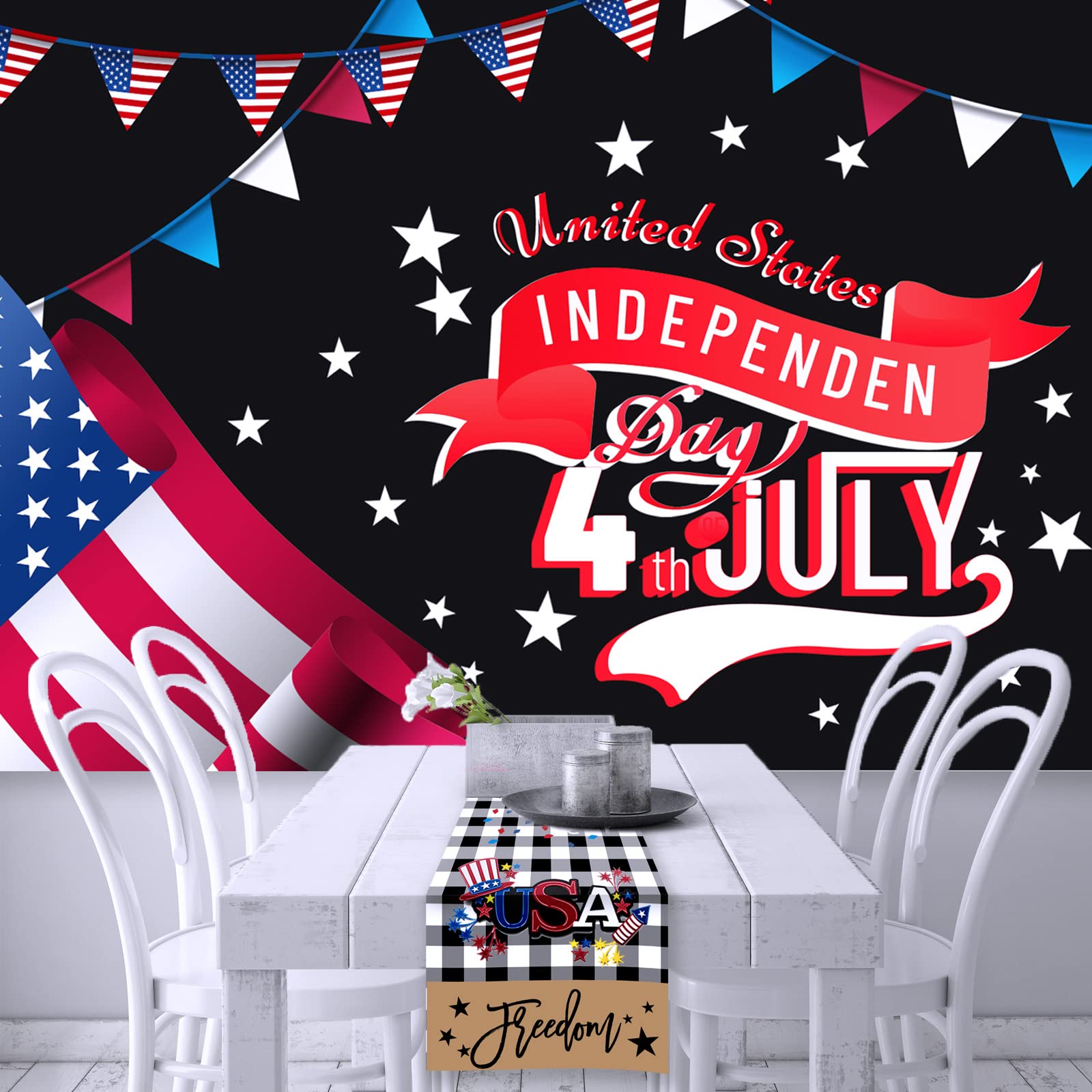 Aposemo Veteran Memorial Party Decoration Banner 4th of July Background Patriotic Backdrop Independence Day American Flag Stars and Stripes Backdrop