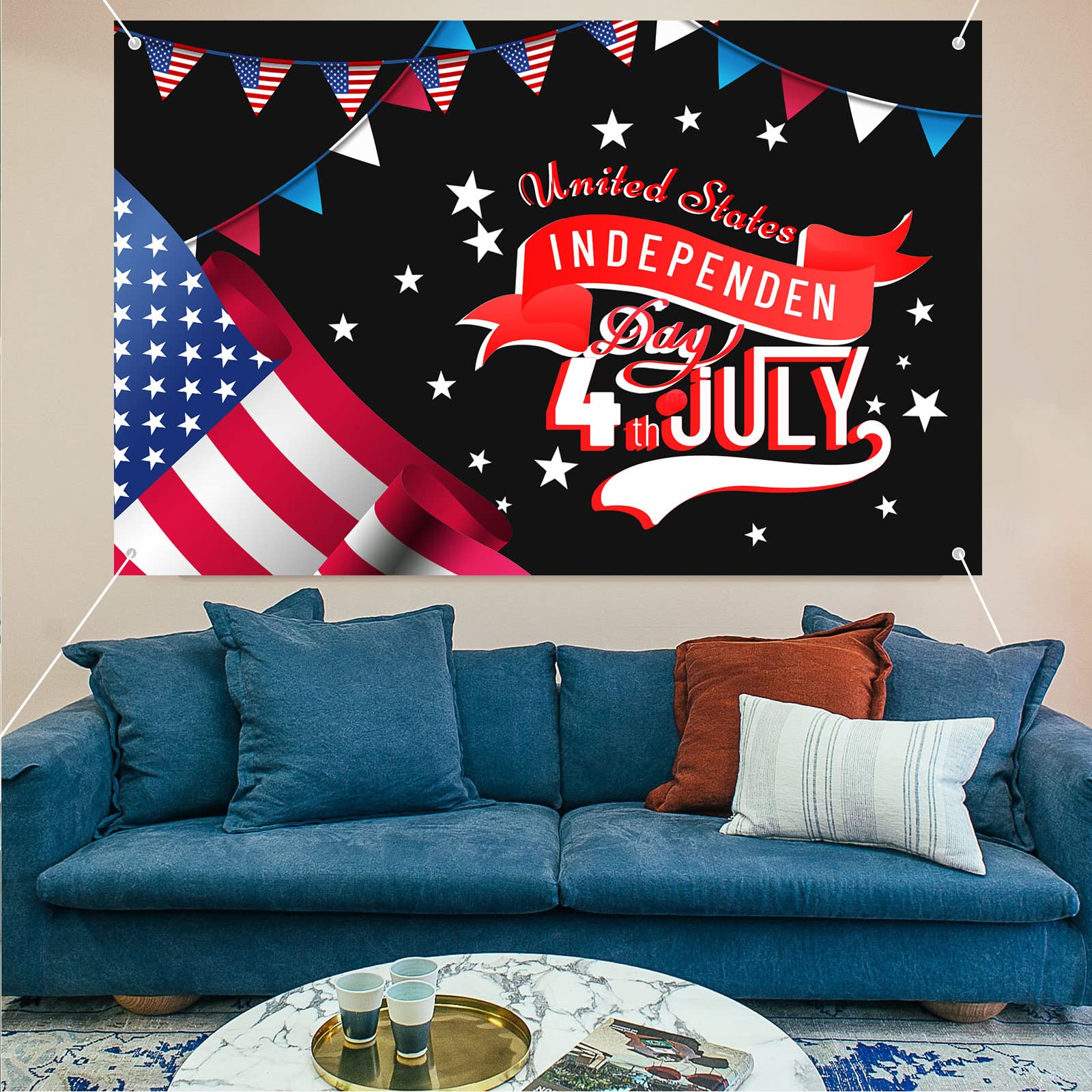 Aposemo Veteran Memorial Party Decoration Banner 4th of July Background Patriotic Backdrop Independence Day American Flag Stars and Stripes Backdrop