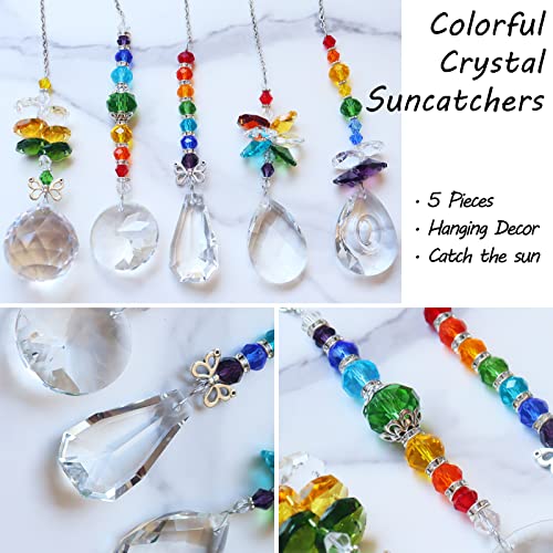 Rainbow Crystal Suncatcher Window Hanging, Rainbow Decor for Window Home Garden Car, Pack of 5