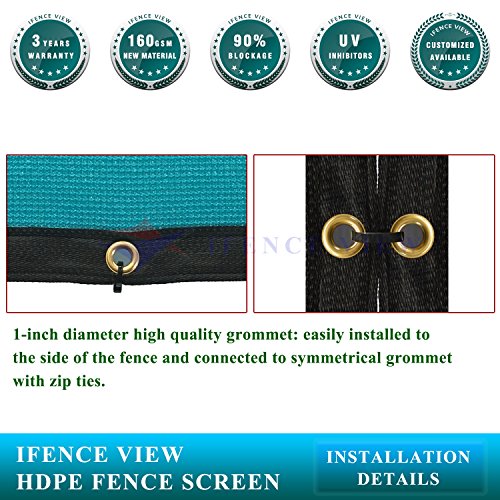 Ifenceview 4'x5' to 4'x50' Turquoise Green Shade Cloth Fence Privacy Screen Fence Cover Mesh Net for Construction Site Yard Driveway Garden Pergolas Gazebos Canopy Awning UV Protection (4'x9')
