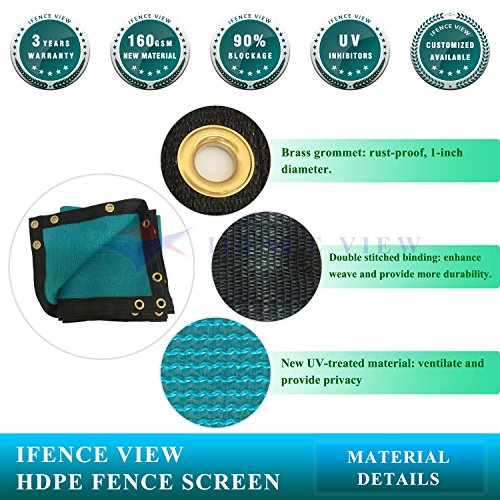 Ifenceview 4'x5' to 4'x50' Turquoise Green Shade Cloth Fence Privacy Screen Fence Cover Mesh Net for Construction Site Yard Driveway Garden Pergolas Gazebos Canopy Awning UV Protection (4'x9')