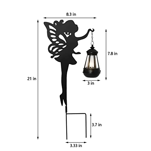 Poweka Fairy Garden Decor Solar Light, Metal Statues Solar Landscape Lights Outdoor Waterproof Hanging Lantern for Lawn Patio Yard Walkway Front Porch Decoration (2Pack)