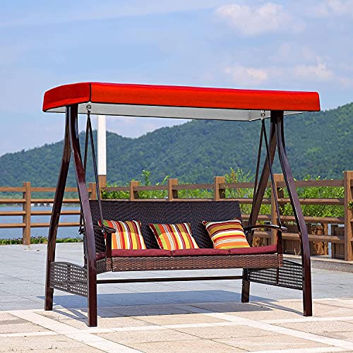 Swing Canopy Replacement Cover, 75×47×7/9 in Waterproof Windproof Anti-UV Heavy Oxford Cloth Patio Garden Swing Canopy Replacement Top Cover (red)