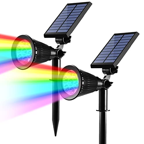 GAJYYFB Solar Spot Lights Outdoor, 2 in 1 Color Changing & Fixed Adjustable Solar Outdoor Lights IP65 Waterproof Solar Garden Lights for Yard Walkway Driveway Patio Trees(2 Packs, Multicolor)