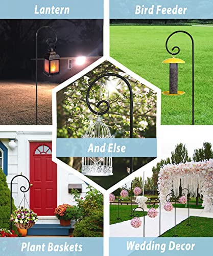 Artigarden Outdoor Shepherd Hooks 76 inch Tall for Bird Feeder (2 Packs), Adjustable Metal Garden Poles for Hanging Plants Solar Light Lantern, Bright Black