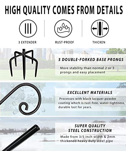 Artigarden Outdoor Shepherd Hooks 76 inch Tall for Bird Feeder (2 Packs), Adjustable Metal Garden Poles for Hanging Plants Solar Light Lantern, Bright Black