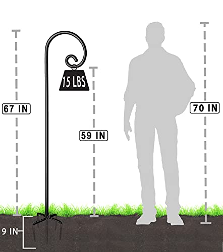 Artigarden Outdoor Shepherd Hooks 76 inch Tall for Bird Feeder (2 Packs), Adjustable Metal Garden Poles for Hanging Plants Solar Light Lantern, Bright Black