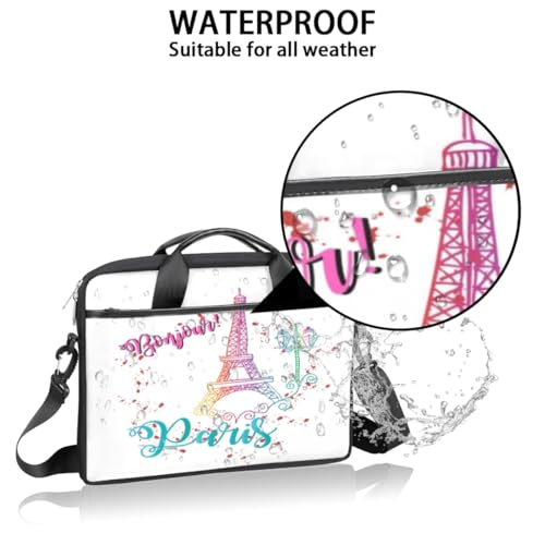 Paris Eiffel Tower Laptop Computer Bag Waterproof Shoulder Messenger Bag 13-15 inch Durable Laptop Tote Bag with Shoulder Strap Handle Lightweight Crossbody Briefcase