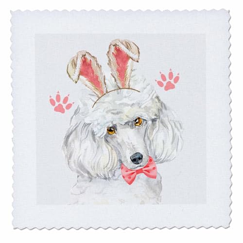 3dRose Cute Easter Bunny Dog a Standard Poodle in Pink Ears and Bow - Quilt Squares (qs-378963-2)