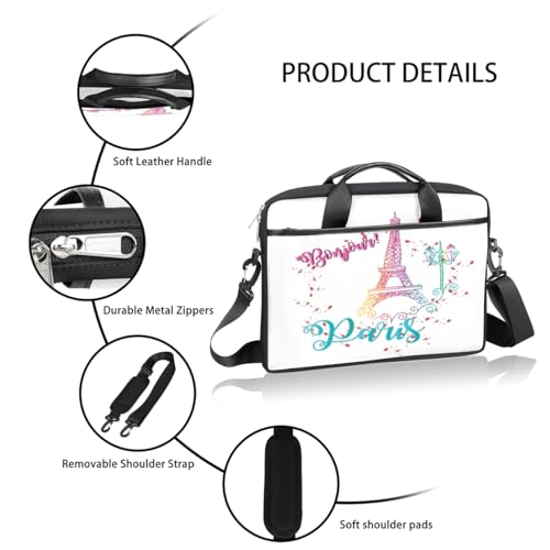 Paris Eiffel Tower Laptop Computer Bag Waterproof Shoulder Messenger Bag 13-15 inch Durable Laptop Tote Bag with Shoulder Strap Handle Lightweight Crossbody Briefcase