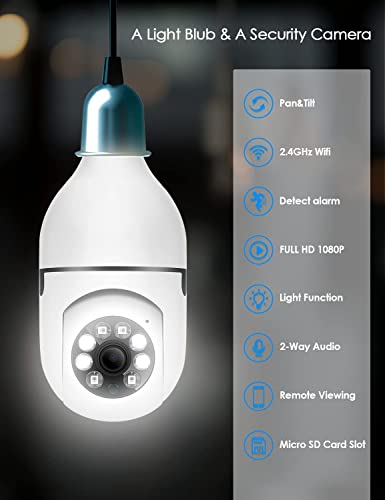 BESDERSEC Security Cameras Wireless Outdoor, Pan/Tilt Light Bulb Security Camera 360° Panoramic FHD 1080P Wi-Fi Outdoor Security Camera with IR Light Motion Sensor 2-Way Audio