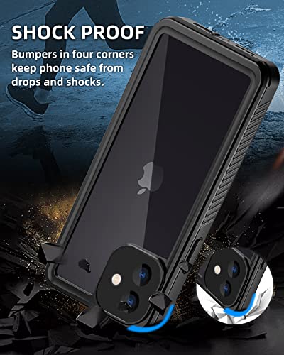 WIFORT iPhone 12 Mini Waterproof Case Built-in Screen Protector Water Resistant Cover Protective Drop Protection Hard, Shockproof Full Body Defender Tough Military Grade - 5.4" Black