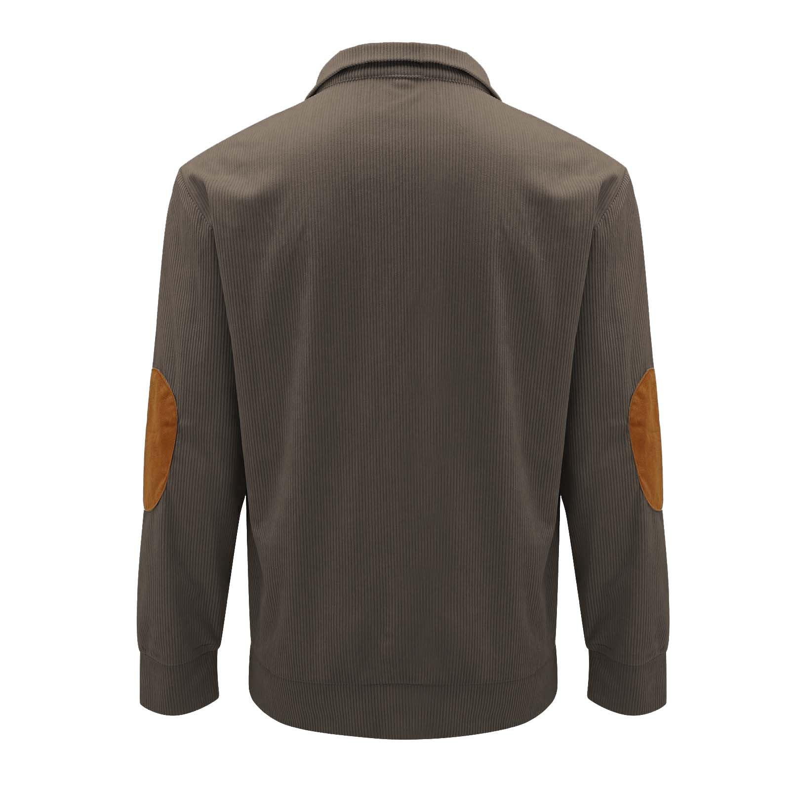 MDNZCTH Mens Corduroy Shirt with Elbow Patches Button Up Mock Neck Long Sleeve Sweaters Casual Polo Sweatshirts Lapel Collar Golf Pullover 2023 Men Fall Winter Clothes Sale Clearance Track Jackets