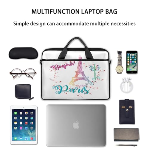 Paris Eiffel Tower Laptop Computer Bag Waterproof Shoulder Messenger Bag 13-15 inch Durable Laptop Tote Bag with Shoulder Strap Handle Lightweight Crossbody Briefcase