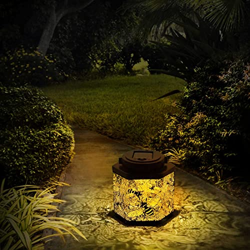 Solar Lanterns Lights Outdoor Hanging Lantern Garden Metal Waterproof LED Lantern Decor with bee Pattern Lights Solar Lamp Solar Lantern Table Lights for Desk Lawn Patio Pathway Landscape