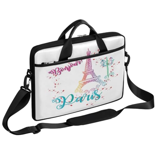 Paris Eiffel Tower Laptop Computer Bag Waterproof Shoulder Messenger Bag 13-15 inch Durable Laptop Tote Bag with Shoulder Strap Handle Lightweight Crossbody Briefcase
