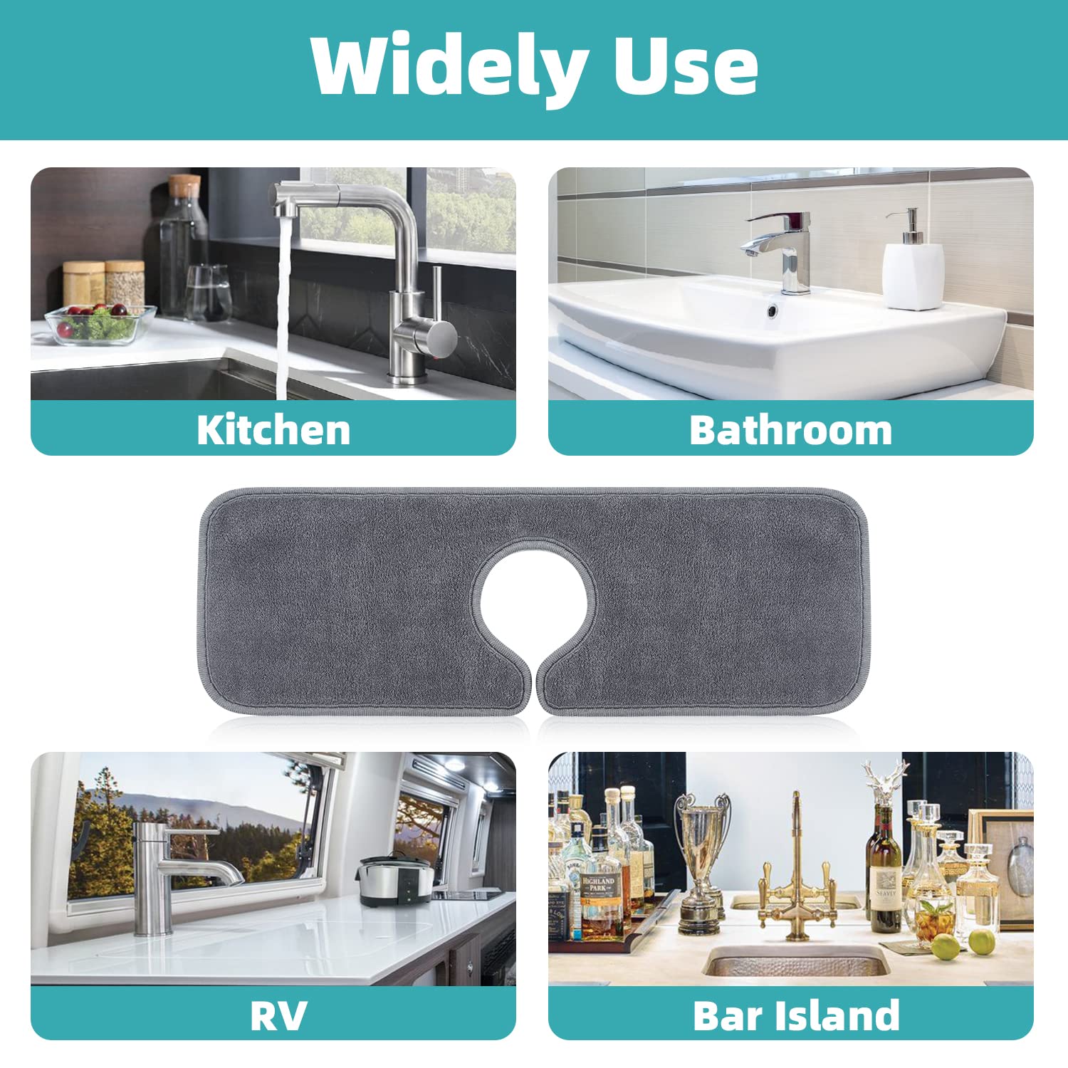 Sink Faucet Mat for Kitchen: PoYang Kitchen Sink Splash Guard Behind Faucet, Kitchen Faucet Absorbent Mat, Faucet Mat for Kitchen Sink, Microfiber Cloth Faucet Mat (4 Pack, 17.7''x4.7'')