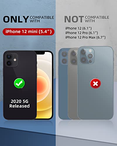 WIFORT iPhone 12 Mini Waterproof Case Built-in Screen Protector Water Resistant Cover Protective Drop Protection Hard, Shockproof Full Body Defender Tough Military Grade - 5.4" Black
