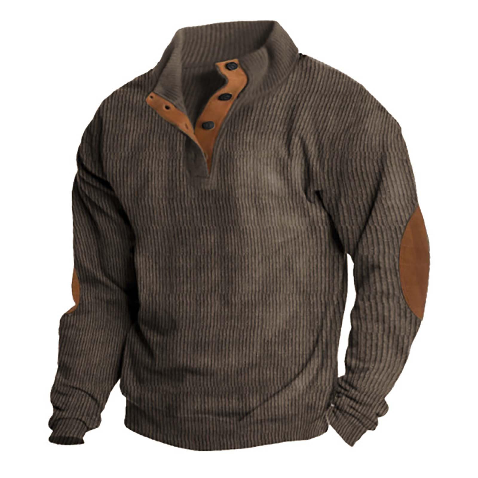 MDNZCTH Mens Corduroy Shirt with Elbow Patches Button Up Mock Neck Long Sleeve Sweaters Casual Polo Sweatshirts Lapel Collar Golf Pullover 2023 Men Fall Winter Clothes Sale Clearance Track Jackets