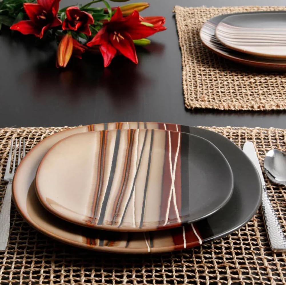 IHIPPO Dinnerware Sets Modern Ceramic Stoneware Plate Mug & Bowl Sets Kitchen Dinnerware Dinnerware Brown Set of 16 Dinner Plates Dishes Microwave and Dishwasher Safe Serive for 4 Person